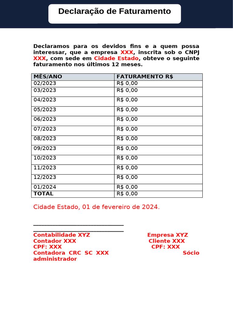 Modelo de Declaracao de Faturamento | PDF