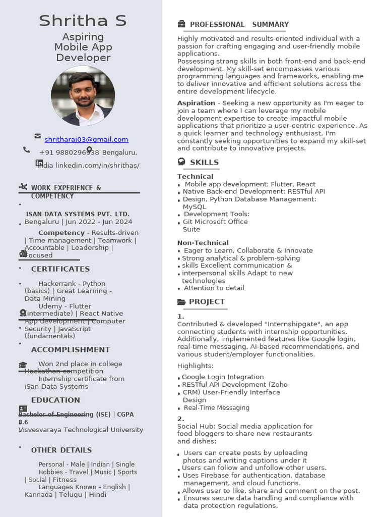 Shritha S: Aspiring Mobile App Developer | PDF