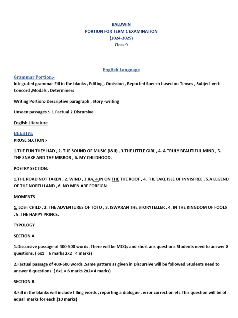Class 9 Term 1 Portion | PDF | Geometry | Foreign Language Studies