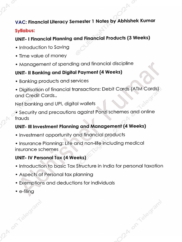 Vac Financial Literacy Notes | PDF