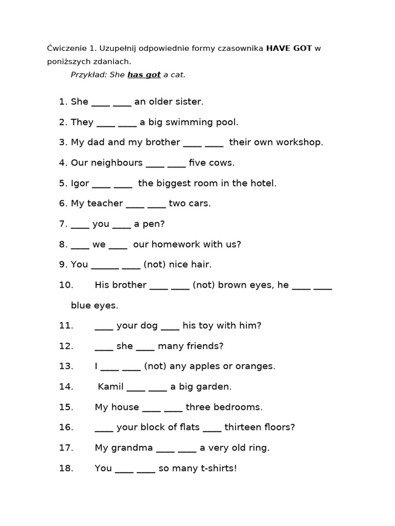 Have Got - Ćwiczenia | PDF