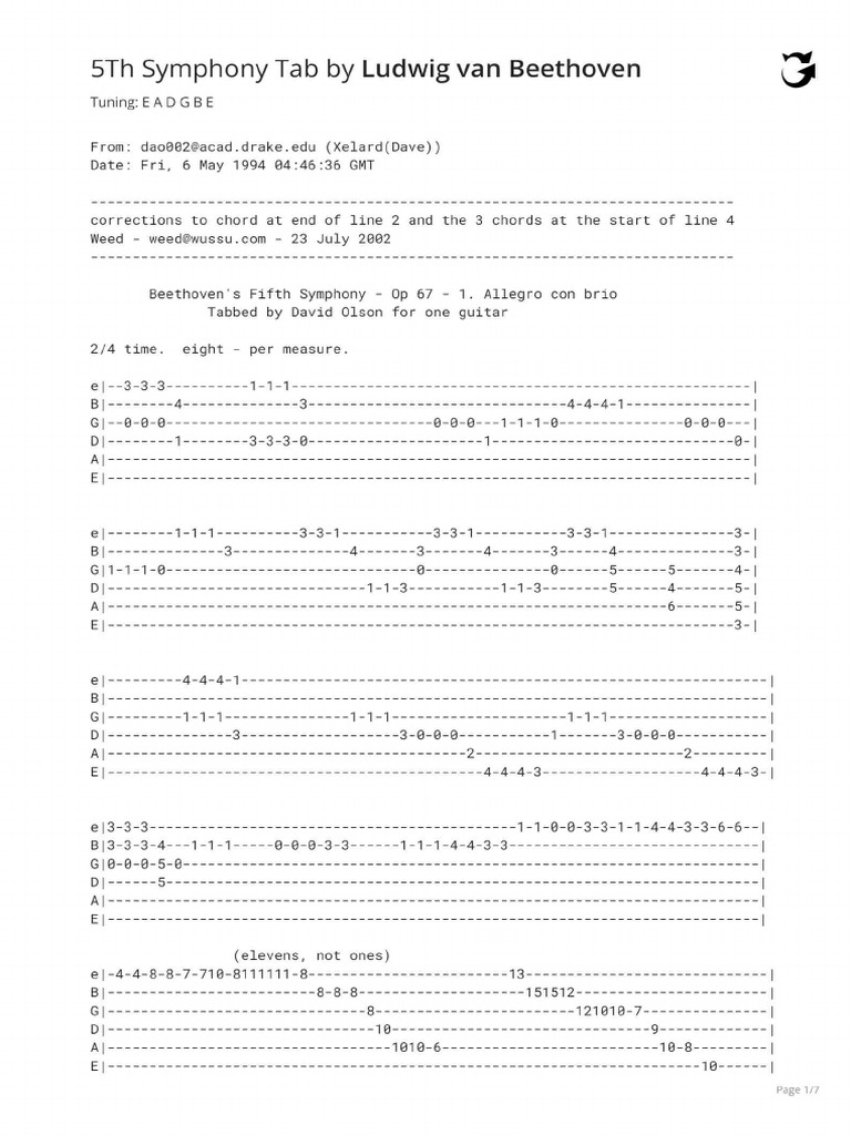 5th Symphony Tab | PDF