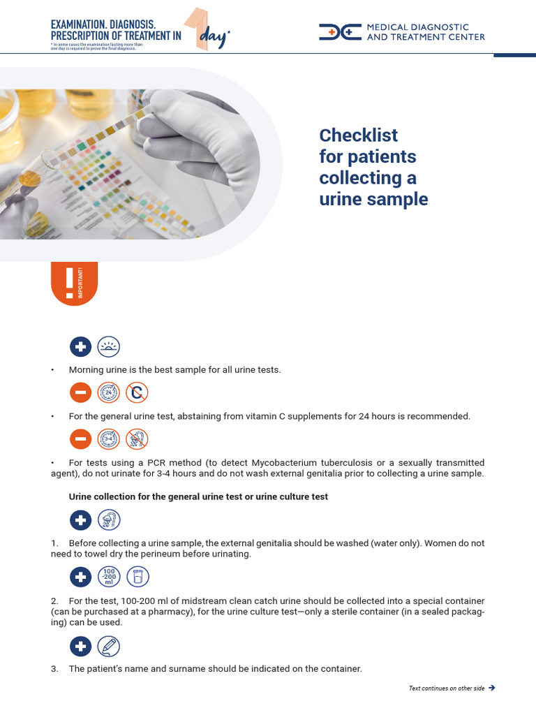 Checklist For Patients Collecting A Urine Sample v3 | PDF