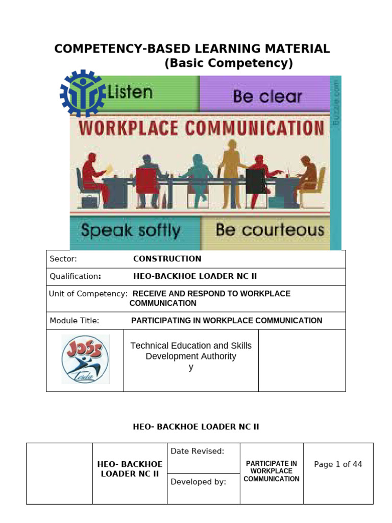 Uc 1 Basic Backhoe .Loader | PDF | Communication | Nonverbal Communication