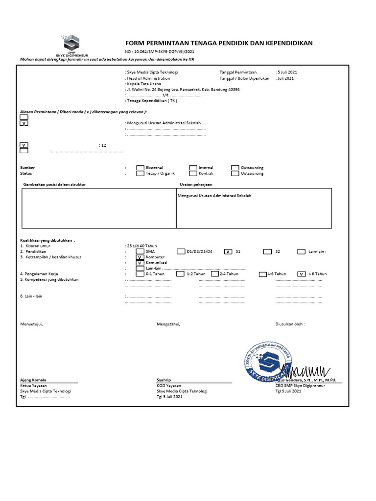 KAUR TU-SMP - Formulir Pengajuan Karyawan | PDF