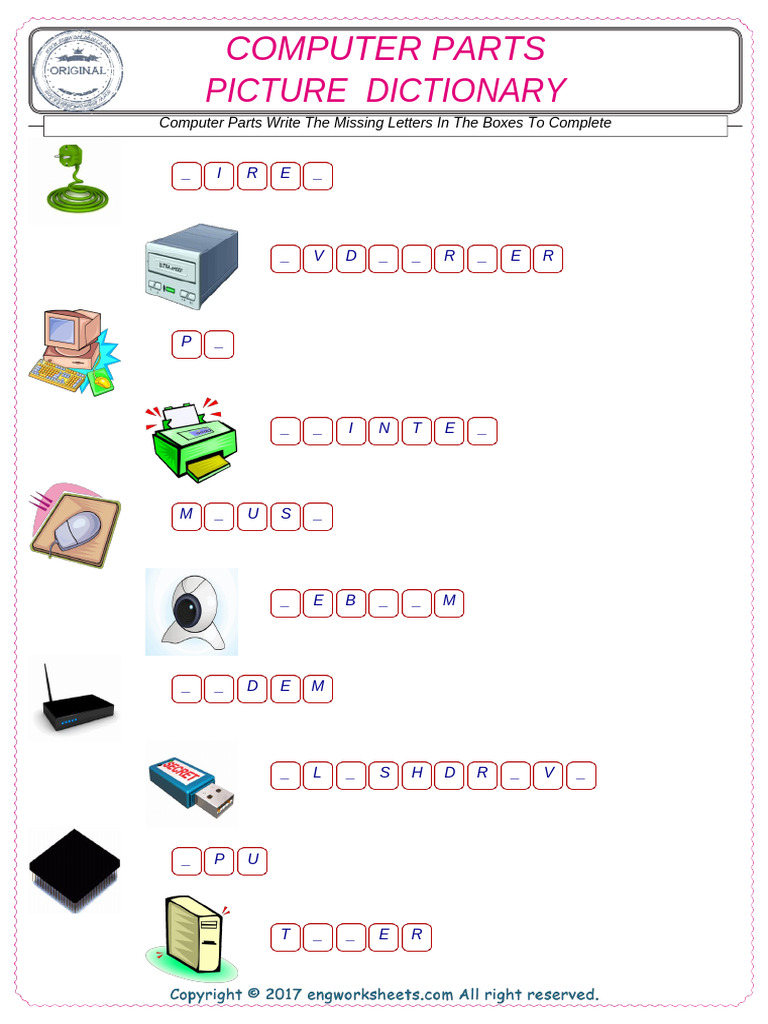 Computer Parts Write the Missing Letters in the Boxes | PDF