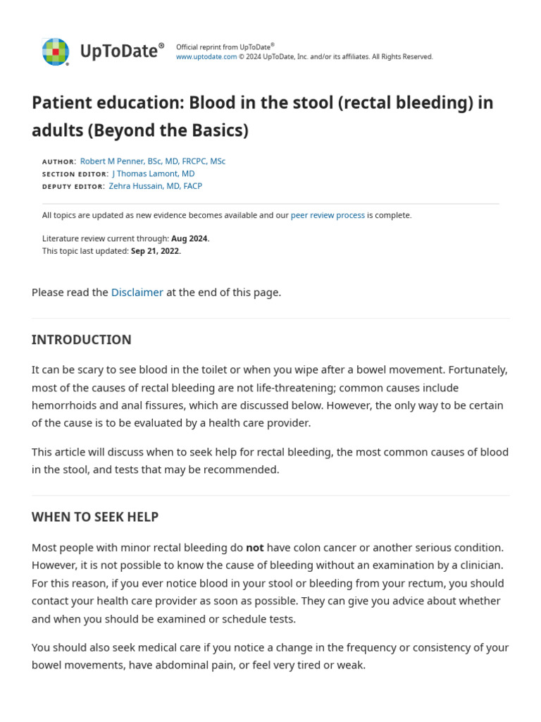 Patient Education - Blood in The Stool (Rectal Bleeding) in Adults ...
