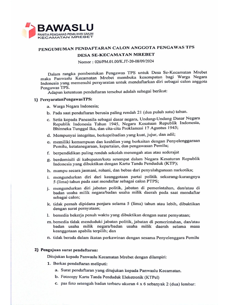 Pengumuman Dan Lampiran PTPS 2024 | PDF