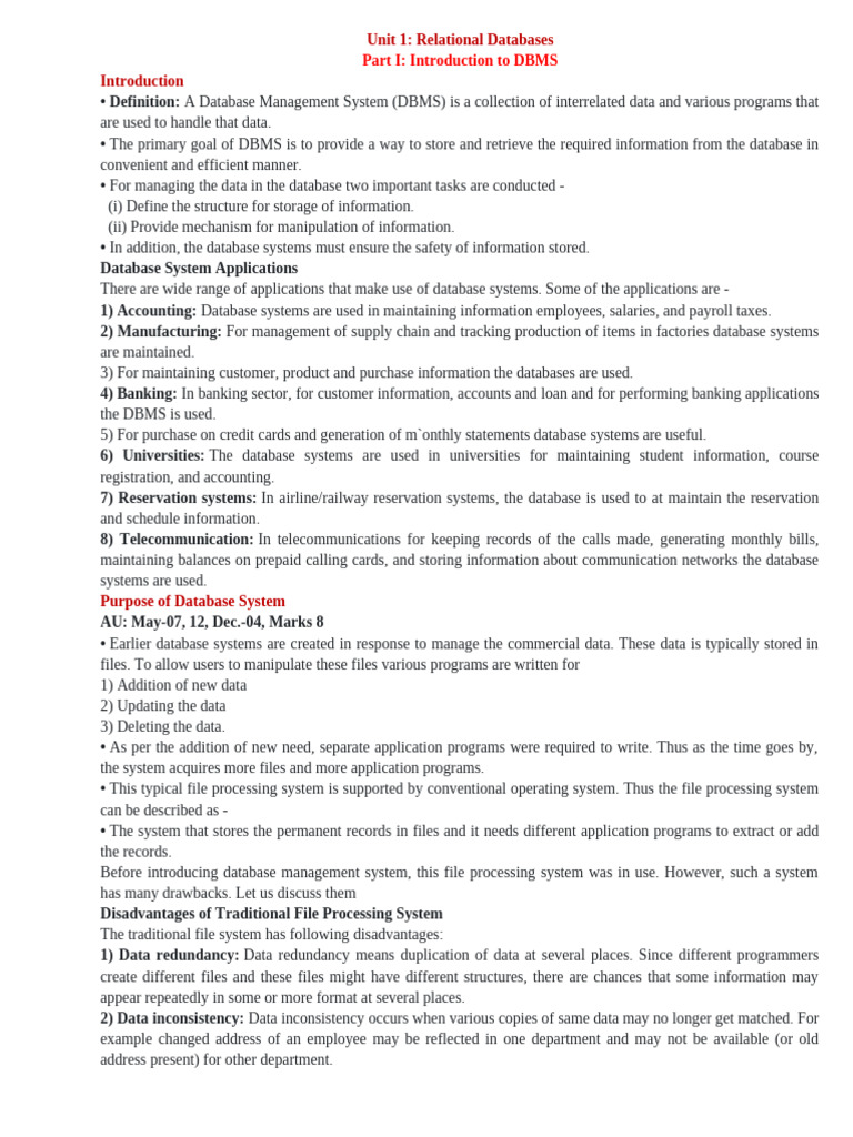 Unit 1 | PDF | Relational Model | Databases