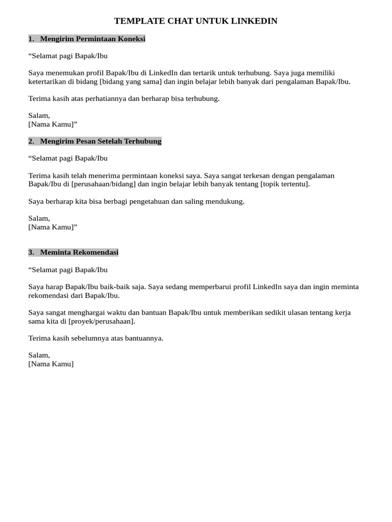 TEMPLATE CHAT UNTUK LINKEDIN | PDF