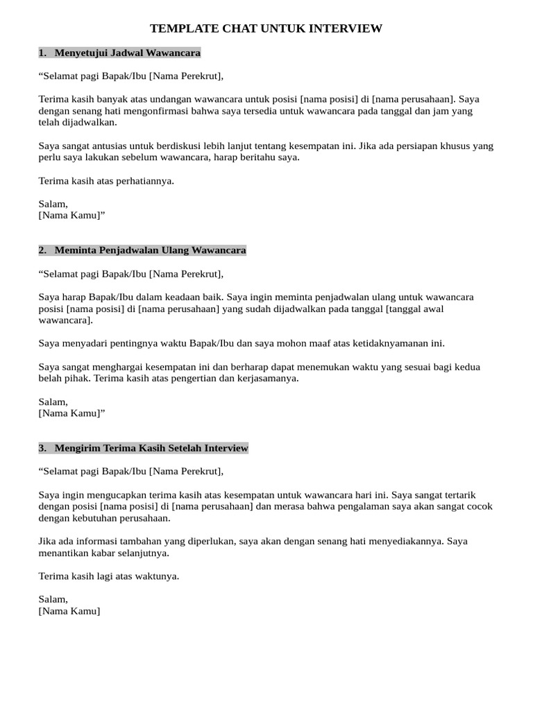 TEMPLATE CHAT UNTUK INTERVIEW | PDF