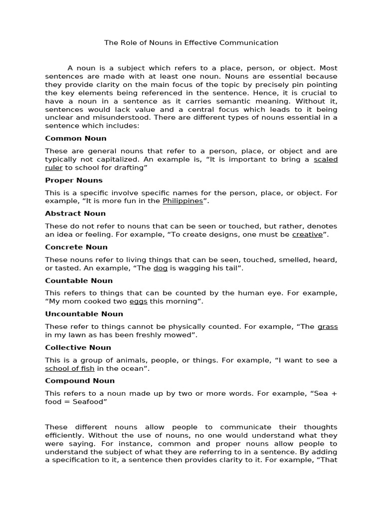 The Role of Nouns in Effective Communication | PDF