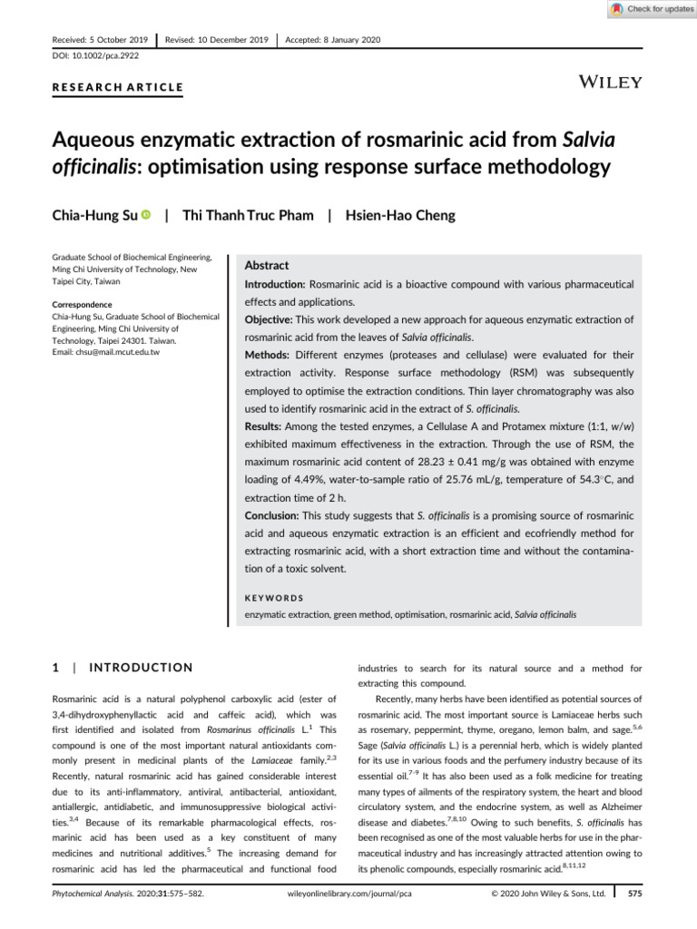 Phytochemical Analysis 2020 Su Aqueous Enzymatic Extraction Of