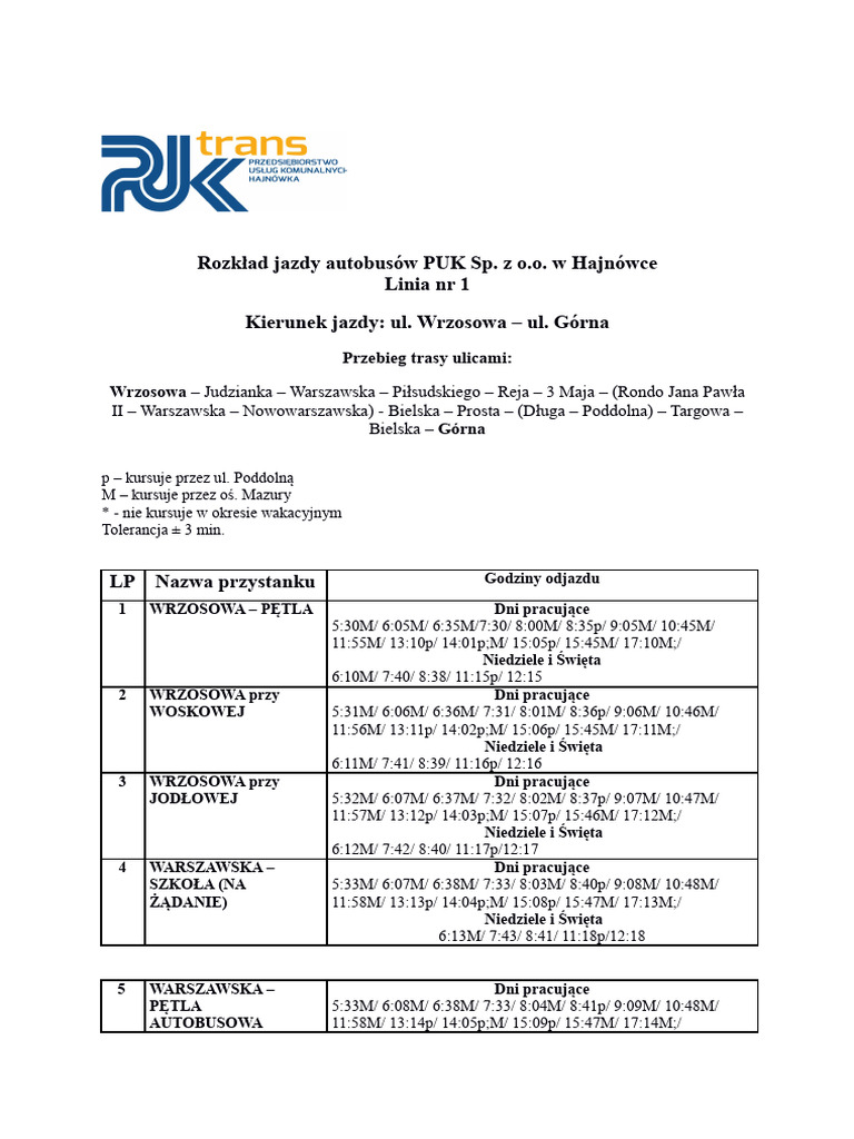 Linia NR 1 Wrzosowa-Górna-3 | PDF