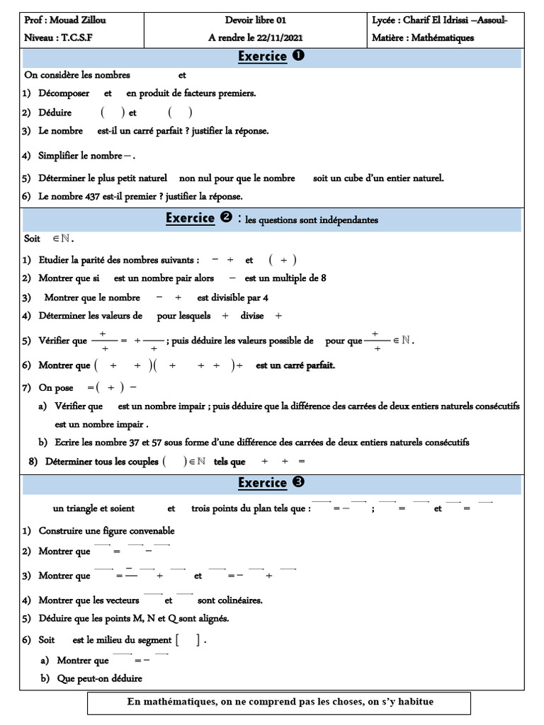 Devoir Libre N° 1 Tcs | PDF