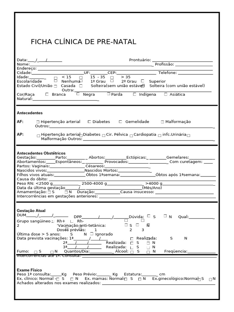 FICHA PRE NATAL | PDF