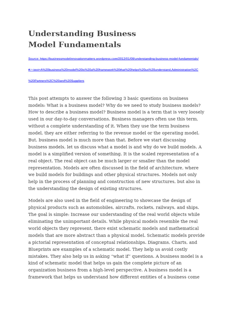 Understanding Business Model | PDF