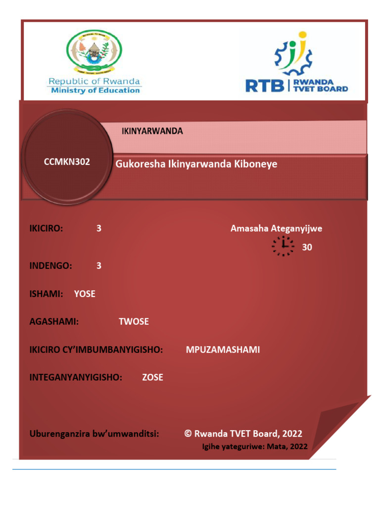 Ccmkn302-Ikinyarwanda Kiboneye | PDF
