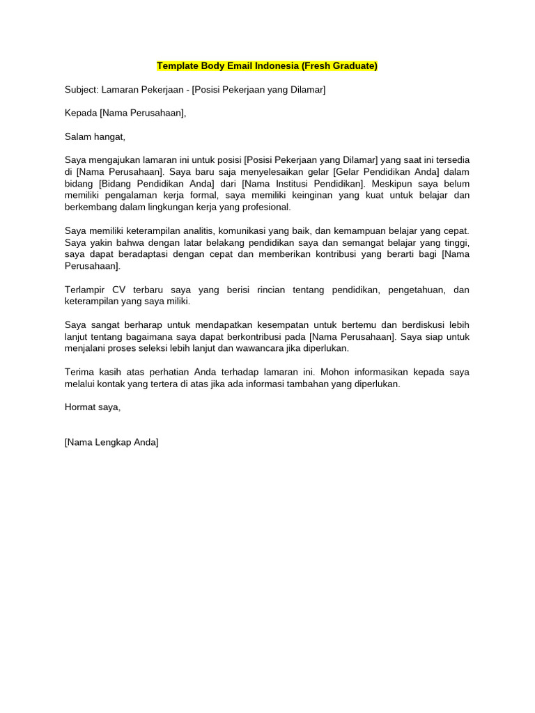 Template Body Email Indonesia (Fresh Graduate) | PDF | Business | Self ...