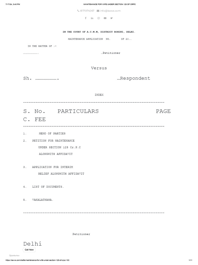 Maintenance Petition Under Section 144 of BNSS 2023 1725040895 | PDF