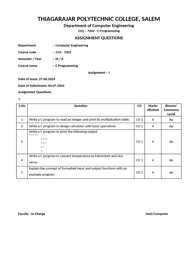 C Programming Assignment 1 | PDF C Programming Assignment 1 | PDF