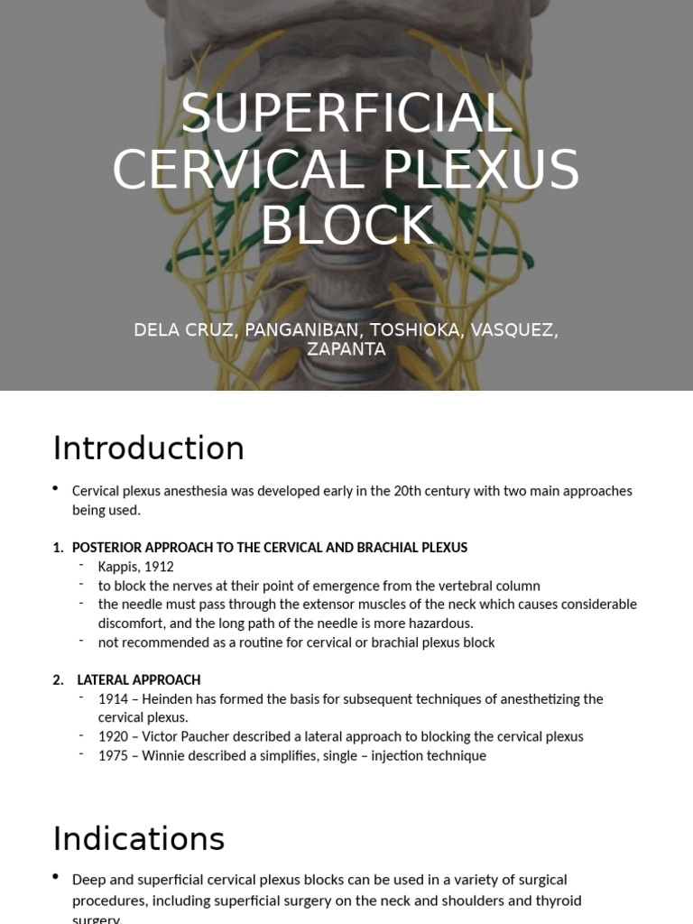 SUPERFICIAL CERVICAL PLEXUS BLOCK | PDF