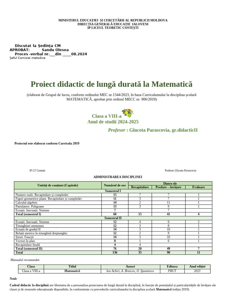 PDLD Matematica Clasa 8 24-25 | PDF