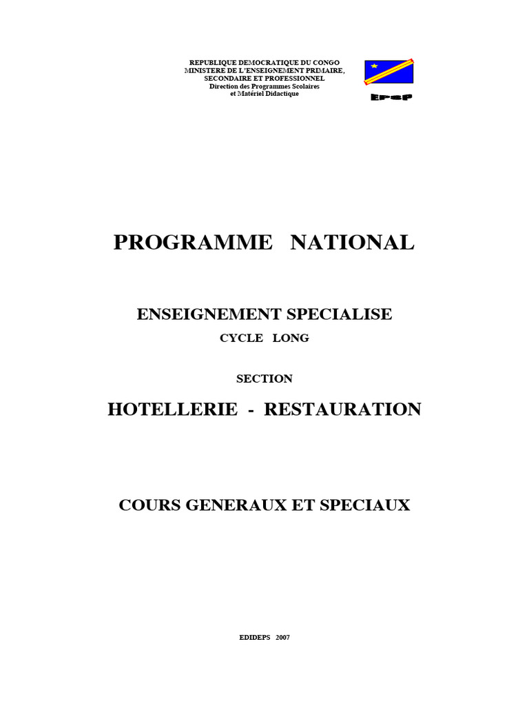 Programme national_HOTELLERIE-RESTAURATION | PDF
