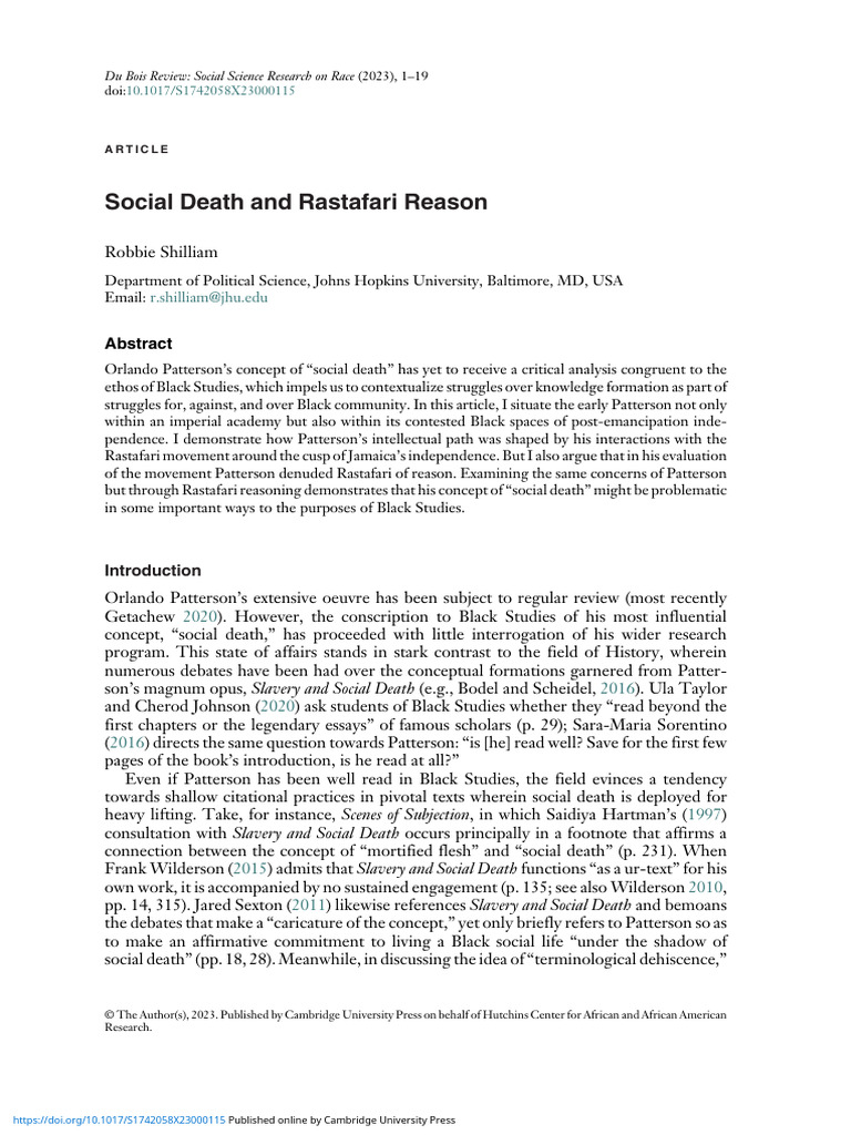 2023 - Shilliam - Social Death and Rastafari Reason | PDF