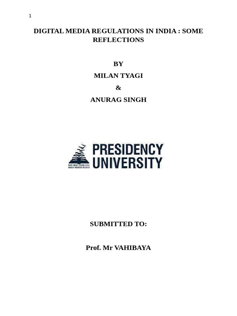 BOOK REVIEW ON DIGITAL MEDIA REGULATIONS IN INDIA ..By MILAN TYAGI & ANURAG SINGH | PDF