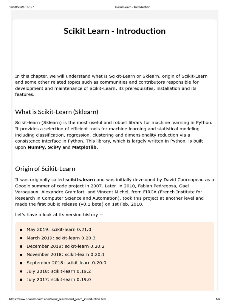 Scikit Learn - Introduction | PDF