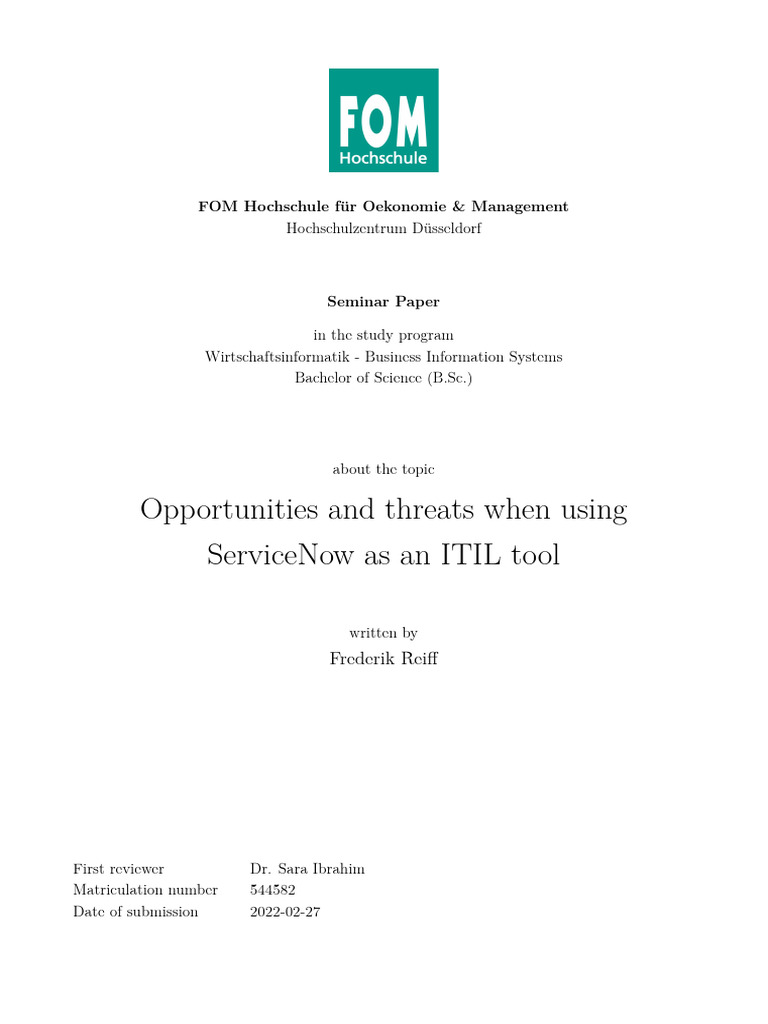 Reiff Seminar Paper 002 ServiceNow ITIL Practices | PDF