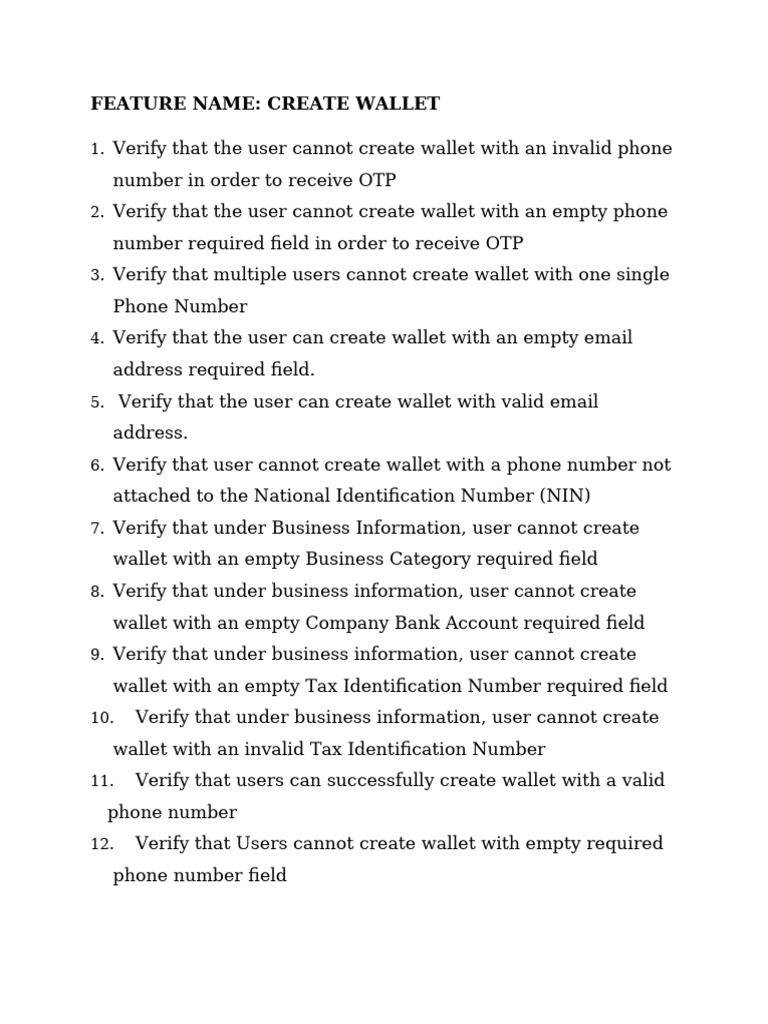 Create Wallet Test Case | PDF