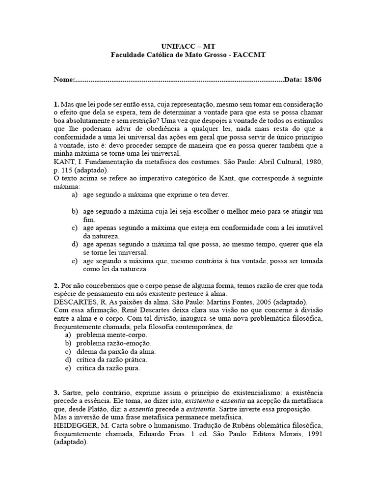 Exame de Filosofia - Étca | PDF