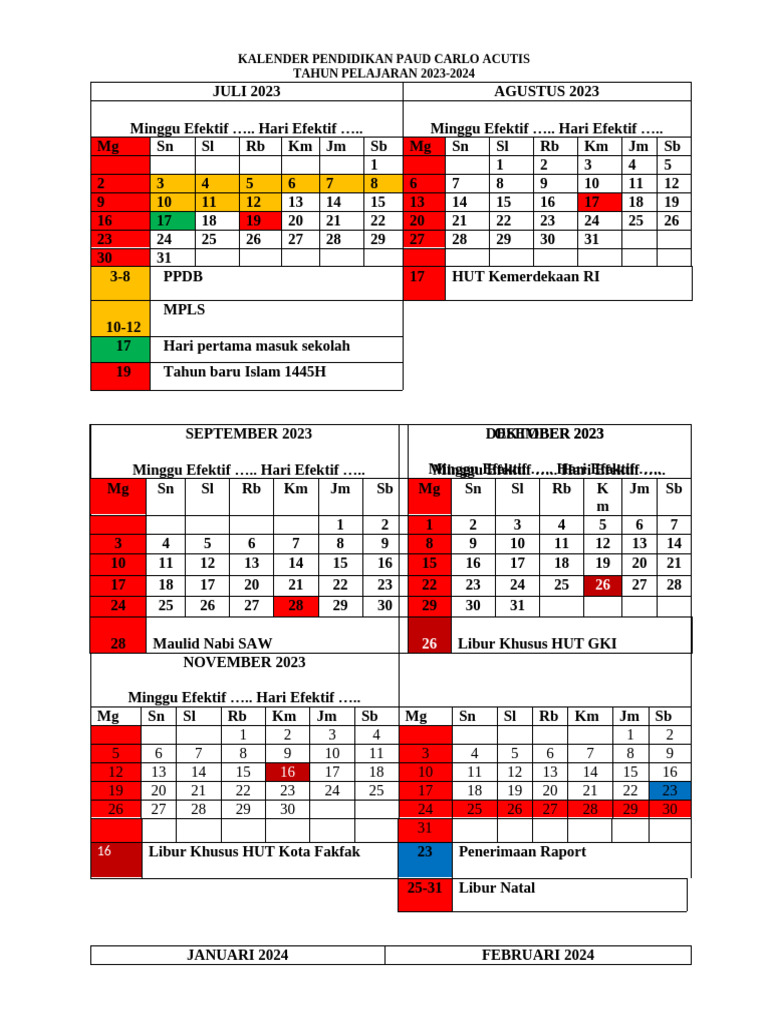Kalender Pendidikan Paud Carlo Acutis | PDF