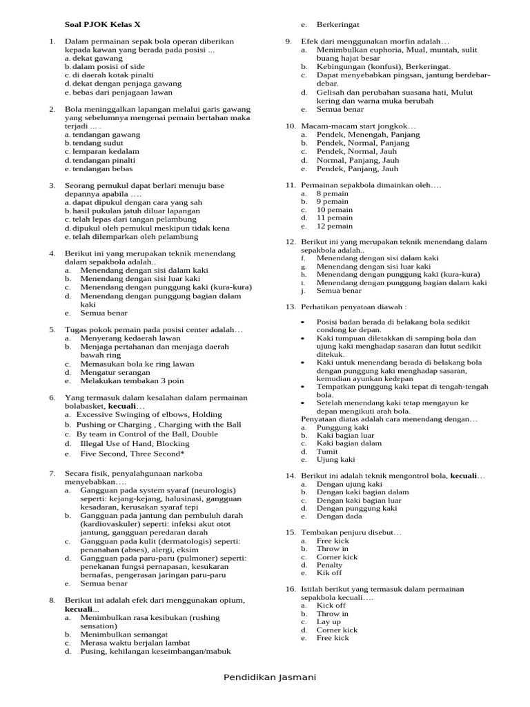 Pjok X Soal | PDF