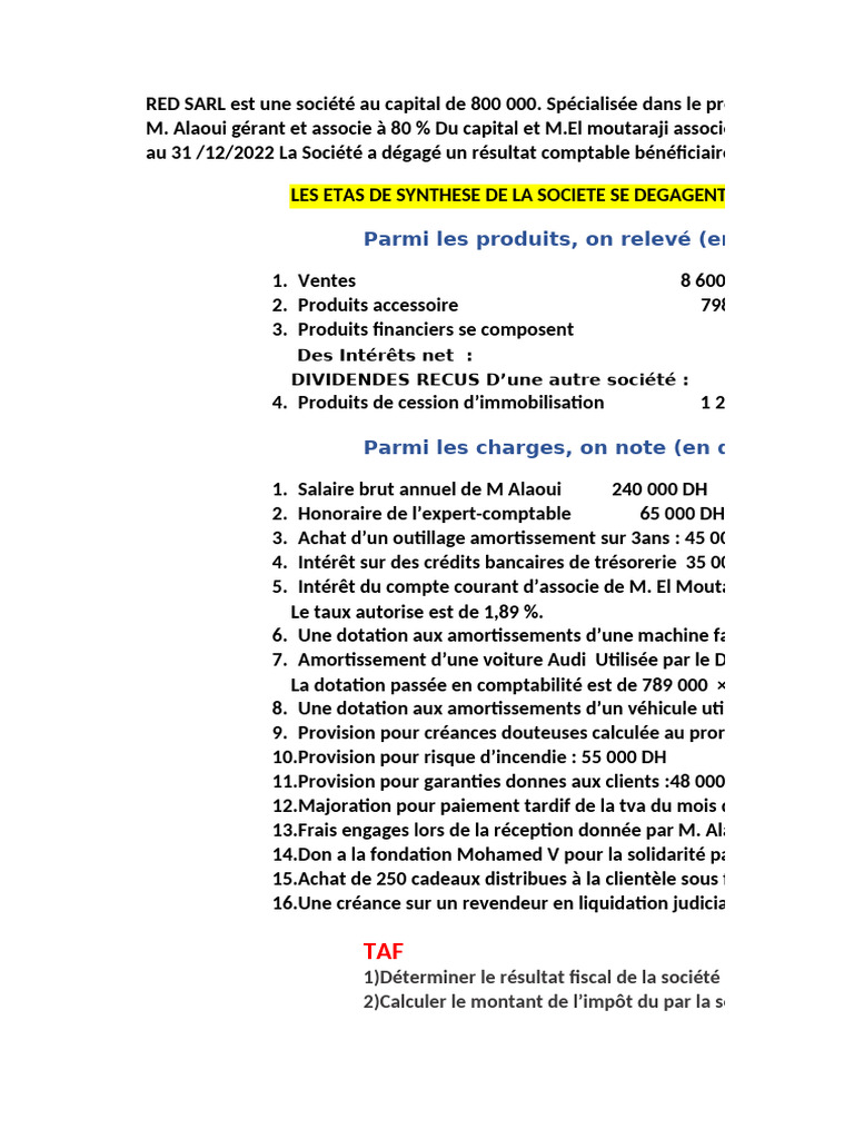 Cas Fiscalite 2024 Corrigé | PDF