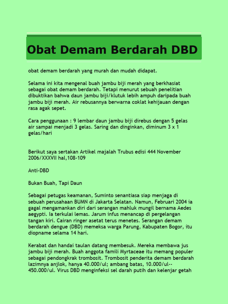 Obat Demam Berdarah DBD | PDF