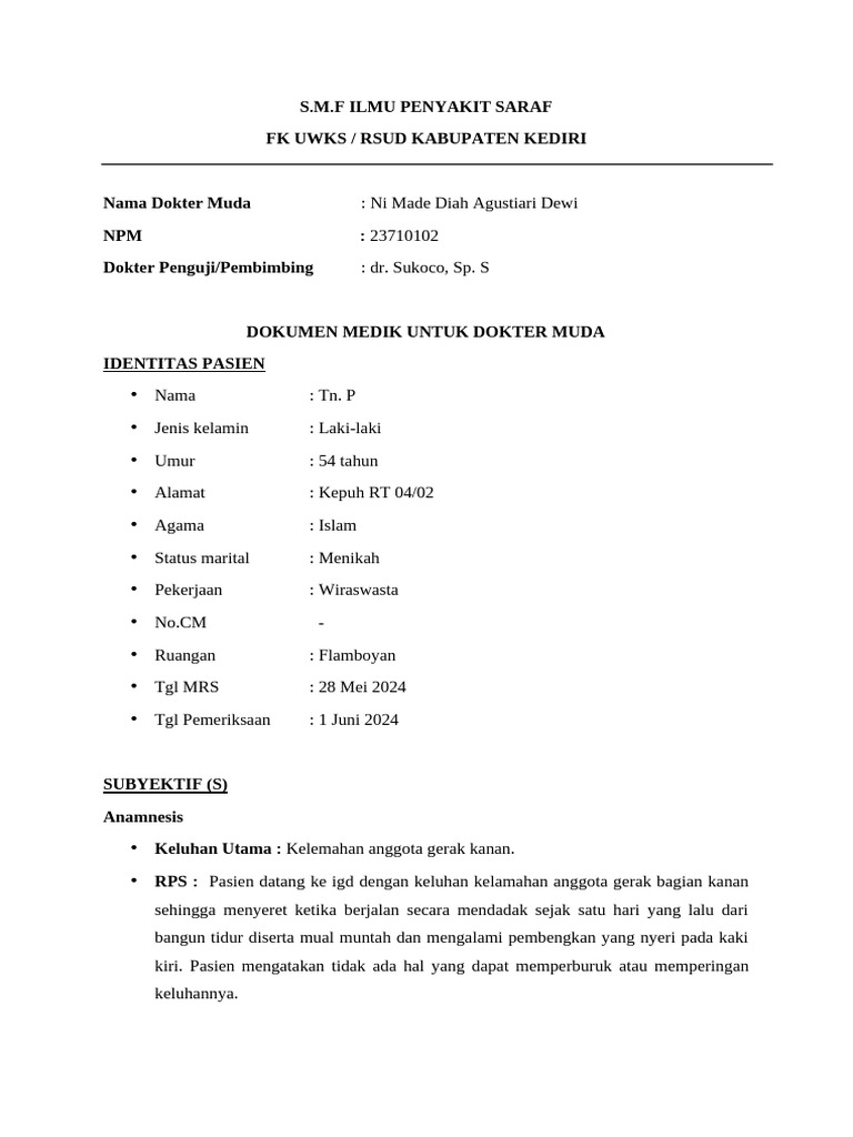 Saraf - TN Ponidi Stroke - Diah | PDF