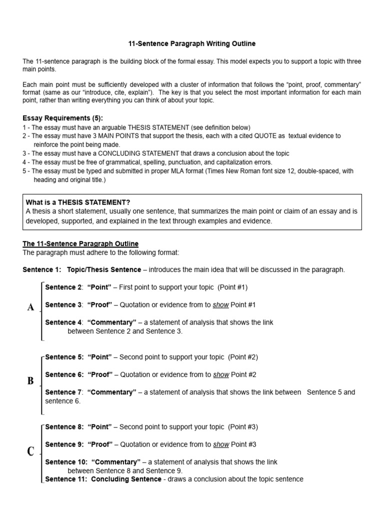 11-Sentence Paragraph Writing Outline (1) | PDF