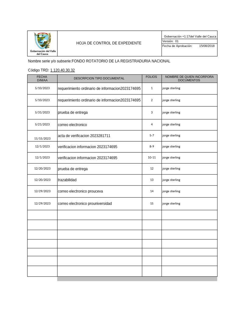 FO-M9-P3-17 V01 Hoja de Control de Expediente | PDF