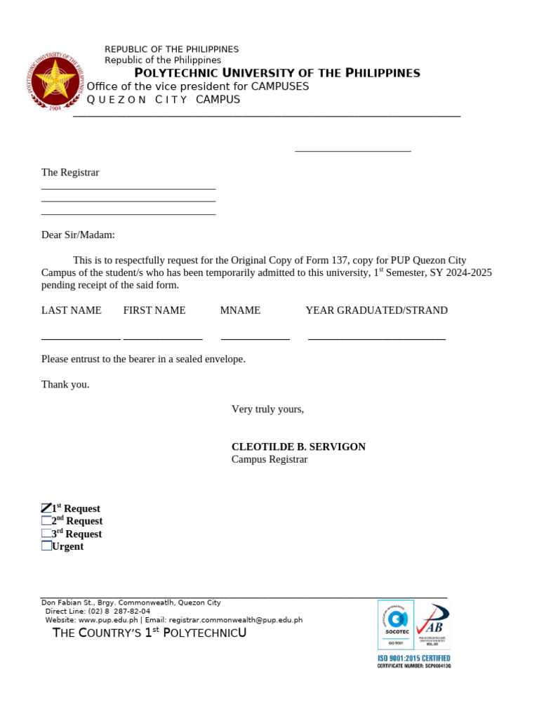 PUPQC-AD 2024 Forms For Enrollment | PDF