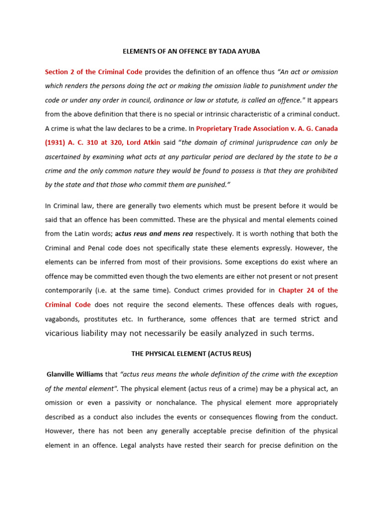 Elements of An Offence | PDF | Mens Rea | Social Science
