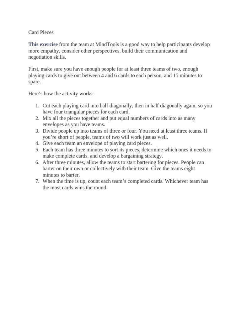 Card Pieces Game | PDF
