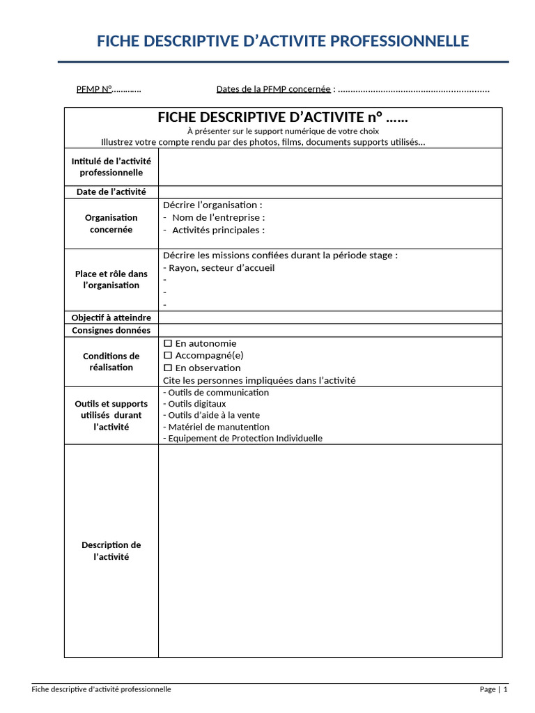 Matrice - FICHE - DESCRIPTIVE - D - ACTIVITE Def | PDF