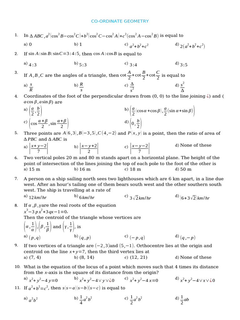 Co-Ordinate Geometry - Question | PDF