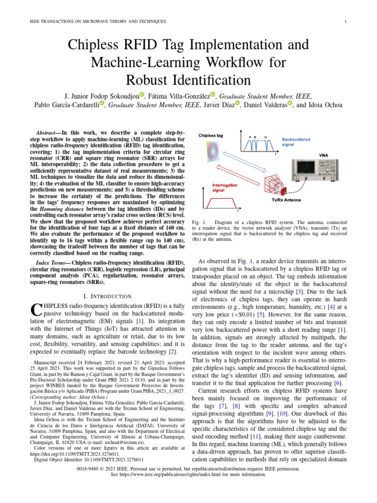 Chipless RFID Tag Implementation and Machine-Learning Workflow For Robust Identification | PDF ...