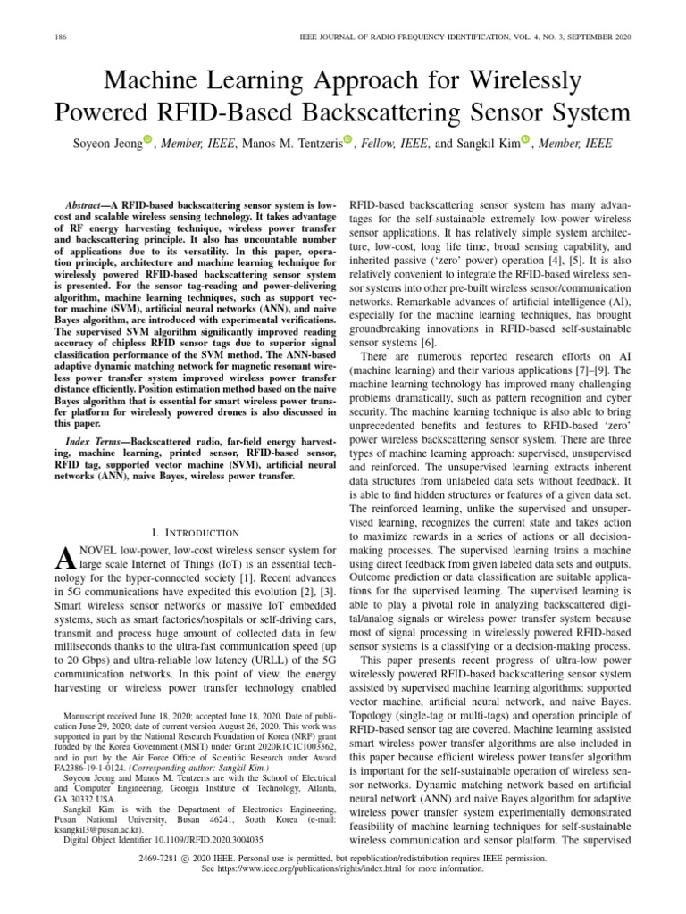 Machine Learning Approach For Wirelessly Powered RFID-Based Backscattering Sensor System | PDF ...