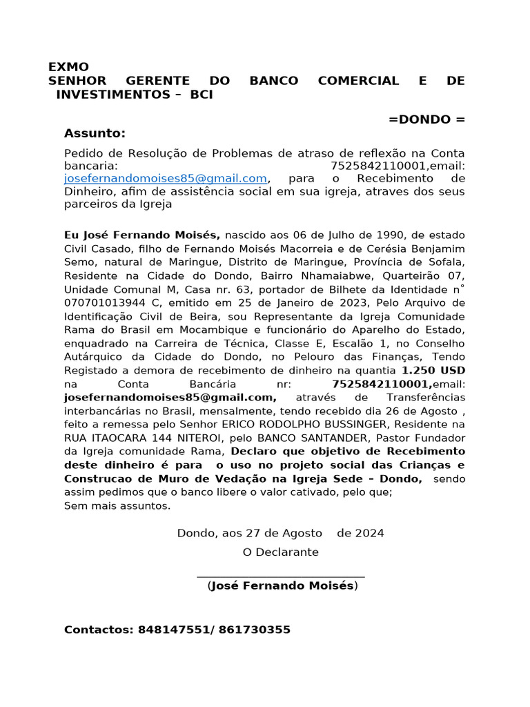 Exmo Senhor Bci - Dondo 2024 | PDF