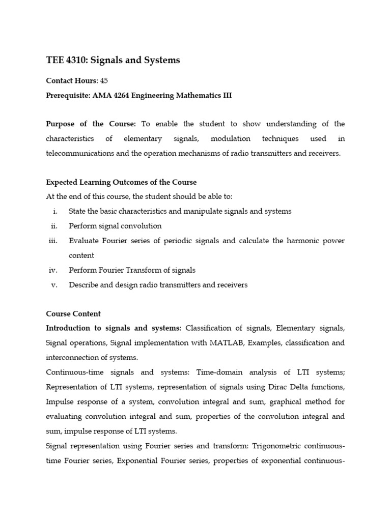 Signals and Systems Course Overview | PDF | Fourier Transform | Fourier ...